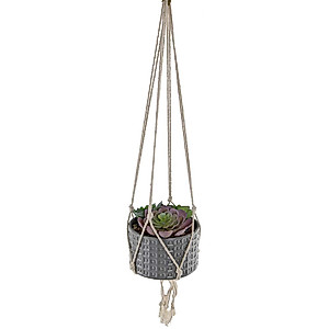 Flora Bunda Mid Century Artificial Plants 4.5" Artificial Succulent Garden Macrame Grey Hanging Ceramic Planter