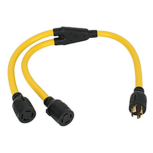 3FT NEMA L14-30 Splitter Cord Generator Y Adapter, HDWS NEMA L14-30P to (2) Outlet Port L14-30R Twist Lock Extension Cord, 30 Amp 4 Prong Generator Power Cord Adapter
