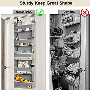 roomtalk Over The Door Hanging Organizer 5-Shelves for Bathroom, Door Organizer Hanging with 2 Large Metal Hooks & 10 Pockets, Over The Door Storage for Baby Nursery, Grey
