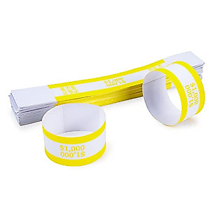 L LIKED Pack of 100 Currency Band Bundles Self Sealing Currency Straps Bands Money Bill Wrappers (Yellow $1000-100 PCS)
