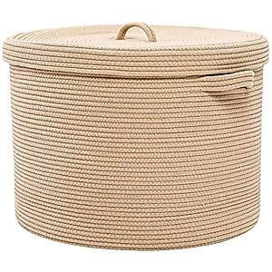 20" x 20" x 15" Extra Large Storage Basket with Lid, Cotton Rope Storage Baskets, Laundry Hamper, Toy Bin, for Toys Blankets Pillows Storage in Living Room Baby Nursery, Basket with Cover, All Beige