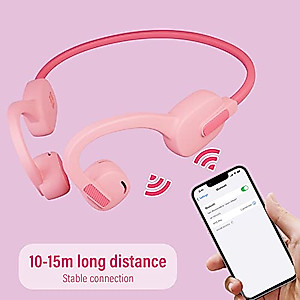Yuanj Kids Wireless Bone Conduction Headphones, 5.2 Headphones for Kids Waterproof IPX5 Open Ear Headphones Sweat Splash Proof, Comes with 8G Memory 10 Hrs Music Play (Pink)