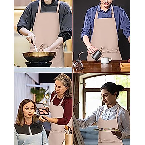 Hugitout Chef Apron Unisex with Adjustable Straps and Two Pockets For Work Uniform, Bib Apron Waterproof, oil-proof Stain Resistant, No Wash(Khaki)