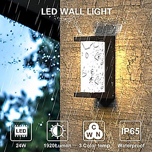 Sytmhoe Modern Outdoor Wall Lights,24W-LED Wall Sconce Light Fixtures,3-Color-Changeable Wall Mounted Lamps,Matte Black Porch&amp;Patio Light,IP65 Waterproof for Hallway Stairs Gardens
