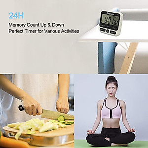 Empino Digital Kitchen Timer, Cooking Timer, 12-Hour Display Clock, Large Display, Strong Magnet Back, Loud Alarm, Memory Function, Count-Up & Count Down for Cooking Baking Sports Game Office Exercise