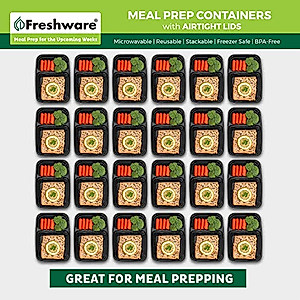 Freshware Meal Prep Containers [50 Pack] 2 Compartment with Lids, Food Storage Containers, Bento Box, BPA Free, Stackable, Microwave/Dishwasher/Freezer Safe (28 oz)