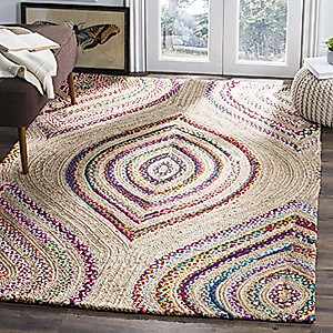 SAFAVIEH Cape Cod Collection Accent Rug - 4' x 6', Natural & Multi, Handmade Boho Braided Jute, Ideal for High Traffic Areas in Entryway, Living Room, Bedroom (CAP605A)