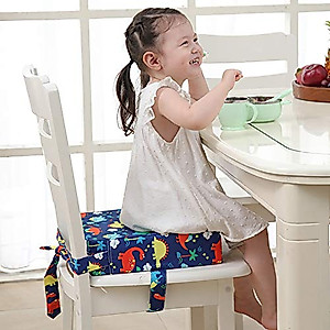 Mornenjoy Toddler Booster Seat Cushion for Dining Table,Chair Increasing Cushion for Children,Highchair Booster Cushion Washable Cloth Square Kids Seat Cushion with Straps (Unicorn Blue)