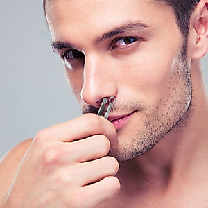 Honoson 4 Pieces Nose Hair Tweezers Nose Hair Trimming Tweezers Stainless Steel Round Head Tweezers Hair Scissors Curved Nose Hair Scissors Hair Tweezer Tools for Men Women Manicure