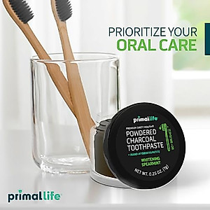 Primal Life Organics - Dirty Mouth Toothpowder, Activated Charcoal Tooth Cleaning Powder, Essential Oils with Kaolin & Bentonite Clay, 200+ Brushings, Organic, Vegan (Black Spearmint, 0.25 oz)