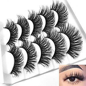 outopen 3D Mink Lashes Natural Wispy False Eyelashes 15mm Fluffy Long Eye Lashes Eye Makeup Tools 5 Pairs Pack(Q1 | 13-15MM)