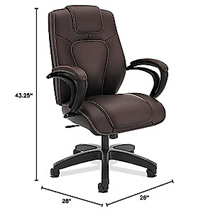 HON Managerial Office Chair- High-Back Computer Desk Chair with Loop Arms , Brown (VL402)