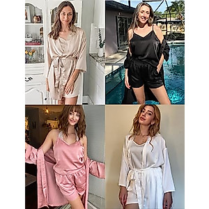 Aokosor Womens 3 Piece Silk Satin Pajamas Sets with Robe Baby Pink Loungewear Birthday Party Outfits L