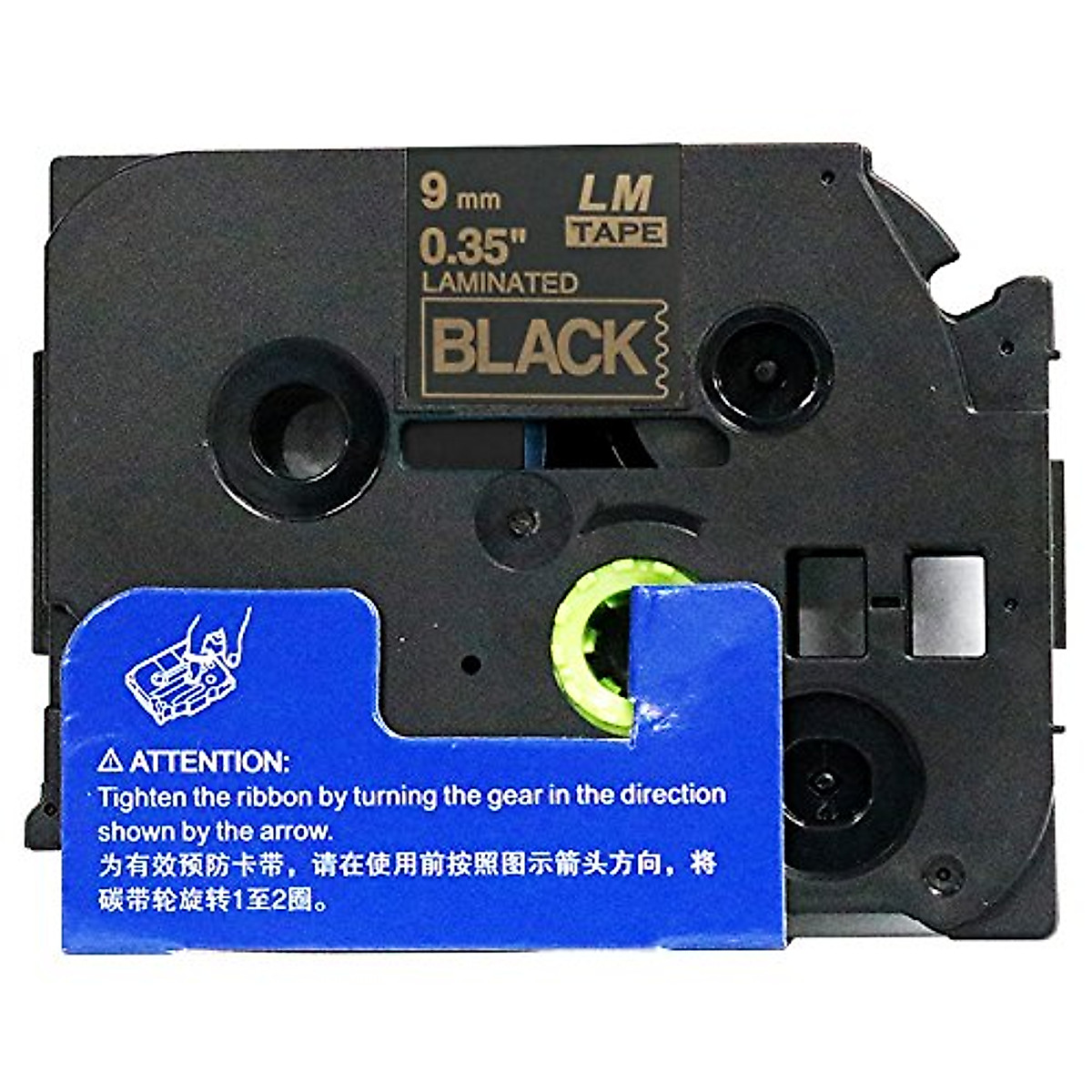 LM Tapes - Brother PT-1180 3/8" (9mm 0.35 Laminated) Gold on Black Compatible TZe P-touch Tape for Brother Model PT1180 Label Maker with FREE Tape Guide Included