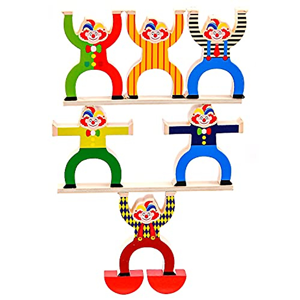 Xylolin Wooden Circus Clowns Stacking Toys, Jester Balance Blocks Game for Kids, Toddler Wood Toy Stacking and Balancing Blocks Set