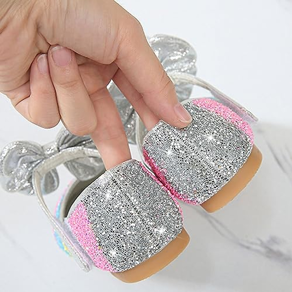 BODOAO Girls Baby Shoes Sequin Rhinestone Bow Sandals Dancing Shoes Infant Pearl Bling Shoes Single Kids (A1-Gold, 2 Big Kids)