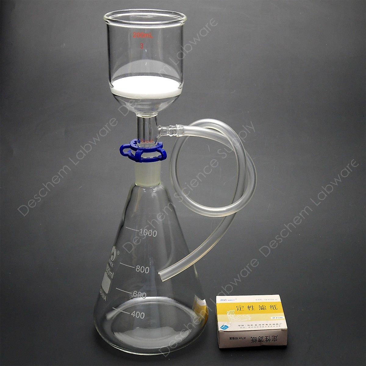 Deschem 1000ml,Suction Filtration Device,200ml Buchner Funnel,1L Erlenmeyer Flask,70mm Filter Paper