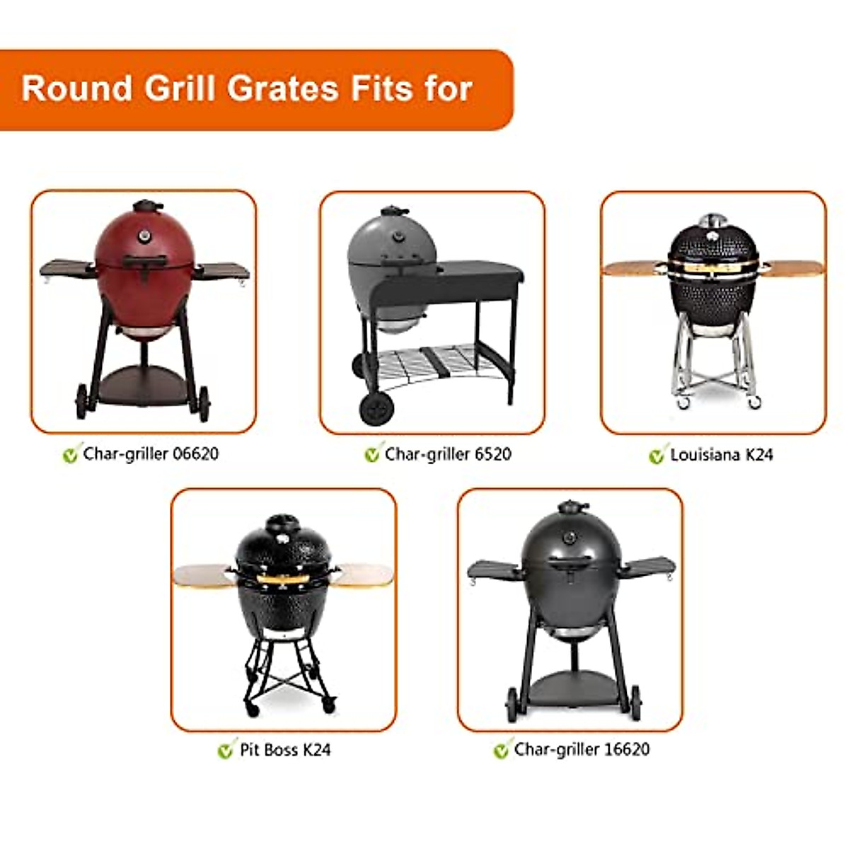 Grisun Round Cooking Grate 19.5 Inch - for Akorn Kamado Ceramic Grill, Pit Boss K24, Louisiana Grills K24, Char-Griller 16620, Solid Rod Round Grill Grate, 304 Stainless Steel