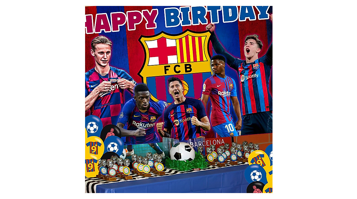 Barcelona Soccer Party Decoration - 5x3 FT Backdrop & Balloons