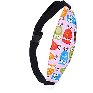 Potelin Baby Car Seat Pad Cushion Head Support Band Pram Stroller Sleep Seat Safety Belt Strap Cartoon Owl Pattern Strap for Kids Pink 1PCS