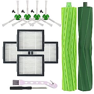Esmartlife Replacement Parts Compatible for iRobot Roomba I,E &JSeries Vacuum Cleaner i3 i3+ i4 i4 + i6 i6+ i7 i7+ i8 i8 Plus E5 E6 E7 J7，1 Set Rubber Brushes 4 Filter& 4 Side Brushes
