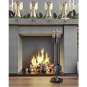 CALIDOLA 5 Pieces Fireplace Tool Set, Cast Iron Hearth Accessories Tools with Antique Brass Handles