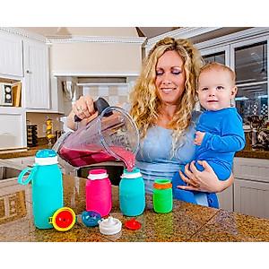 Purple 3.5 oz Squeasy Snacker Spill Proof Silicone Reusable Food Pouch - for Both Soft Foods and Liquids - Water, Apple Sauce, Yogurt, Smoothies, Baby Food - Dishwasher Safe