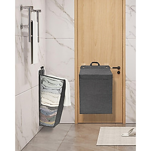 Lifewit 50L Hanging Laundry Hamper, 2 Pack Collapsible Large Opening Portable Laundry Basket with Lid and Handle, Wall Mounted Mesh Dirty Clothes Hamper Over the Door and Wall for Bathroom Dorm, Black