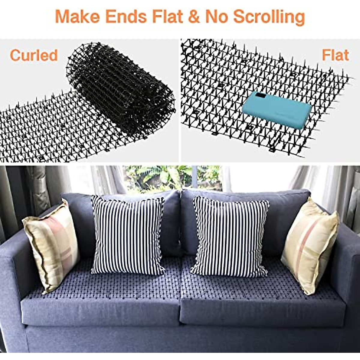 One Sight Scat Mat for Cats with Spikes, 78x11 inches, Cat Repellent Outdoor, Cat Deterrent Indoor, Dog Digging Deterrent for Garden and Fence, Cats Stopper Network