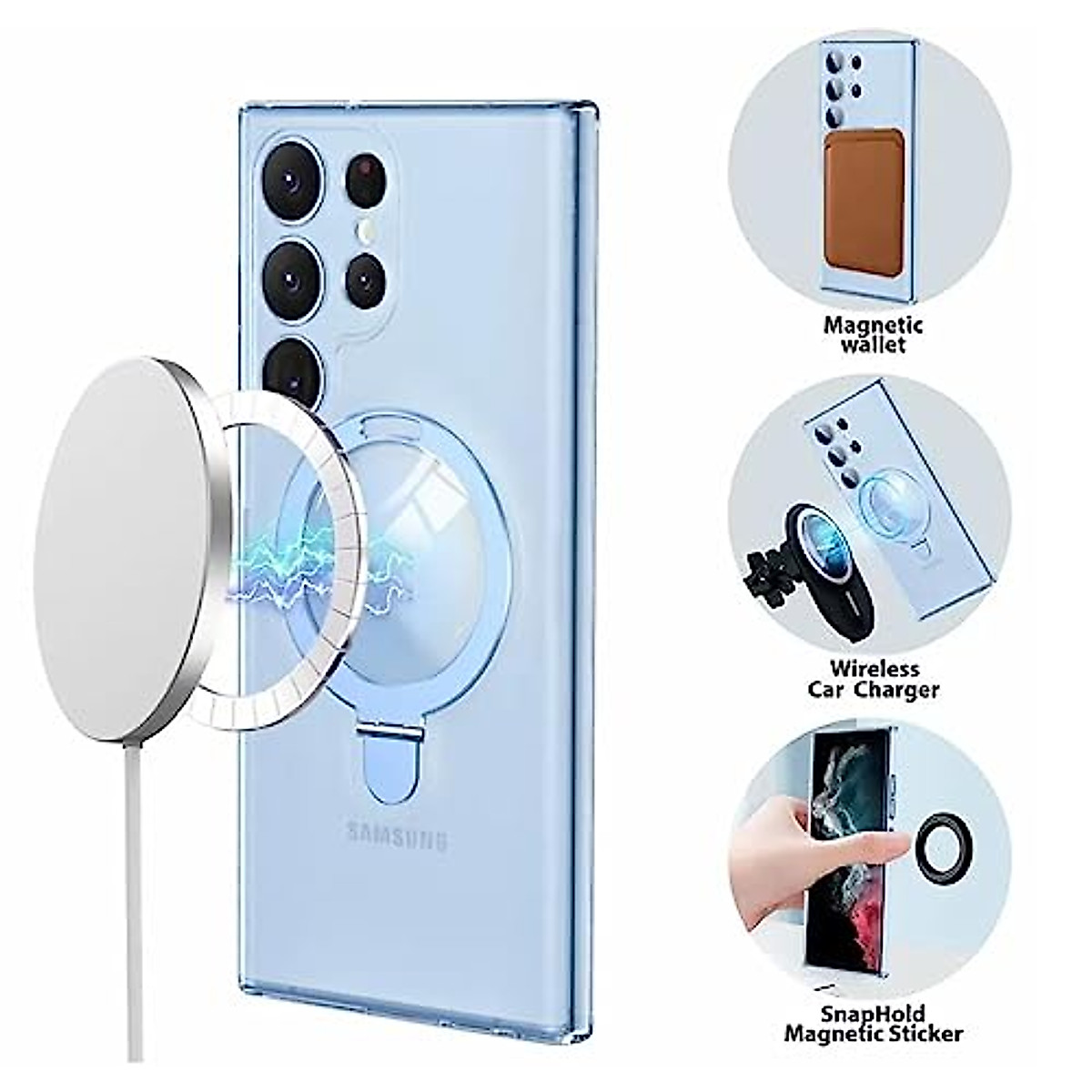 Fair-Minded Phone Case for Samsung Galaxy S23 Ultra, with Ring Kickstand, Magnetic, Shockproof Clear