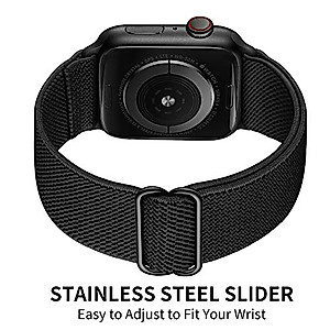 OXWALLEN XL Stretchy Elastic Adjustable Bands Compatible with Apple Watch 8/7 Ultra 49mm 45mm 42mm 44mm, Nylon Solo Loop Braided Stretches Sport Women Men Strap for iWatch SE Series 8/7/6/5/4/3,Black