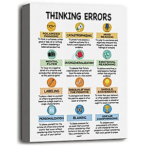 Thinking Errors Canvas Wall Art Decor, Cognitive Distortions Decor, School Psychologist Canvas Prints Poster Counselor Office Decor, Therapy Anxiety, Psychologist CBT Mental Health Strategies 12x15