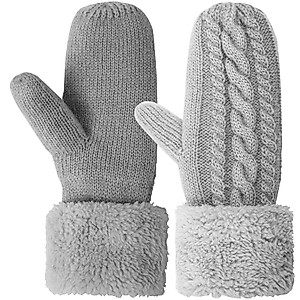 AURUZA Winter Warm Mittens for Women, Cozy Thick Knitted Gloves & Mittens Warm Soft Lining Cold Weather Accessories Gifts (Gray)