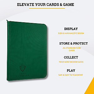 Card Guardian - 9 Pocket Premium Binder with Zipper for 360 Cards Trading Card Games TCG (Green) Side Loaded Pockets Compatible with Yugioh Cards MTG Binder Sports Card Binder