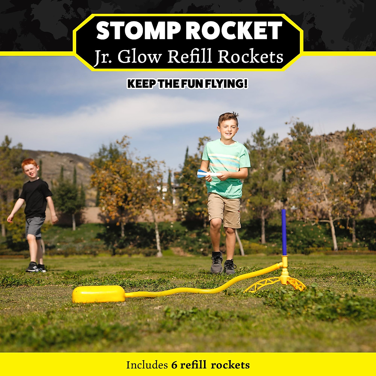 Stomp Rocket Jr Glow Rocket Refills - 6 Glow-in-The-Dark Rockets - Replacement Set for Soft Foam Rocket Launcher - Fun Outdoor Kids Toys Gift for Boys & Girls - Ages 3 & Up