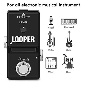 Amuzik Tiny Looper Effect Pedal Loop Pedal for Electric Guitar, Guitar Effects Pedal, 10 Minutes of Looping Unlimited Overdubs 1G SD Card Inside Easy and Quick, Black