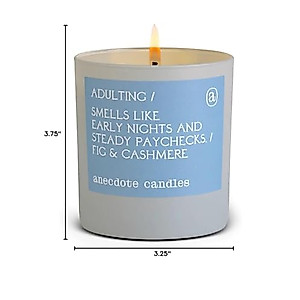 Anecdote 'Adulting' Coconut Soy Wax Candle Jar | Premium Hand Poured & Long Burning | Fig & Cashmere Scent | Phthalate-Free | for Home, Office, Gift - 9 Oz