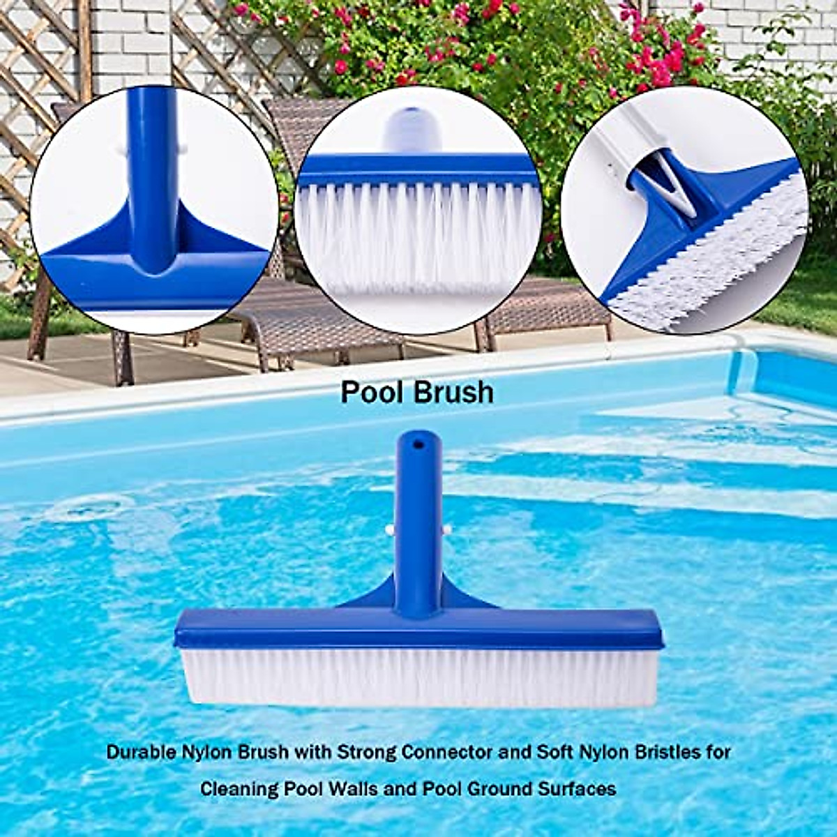YASHINE Pool Cleaning Kit Pool Vacuum Cleaning Head with Brush Head Shallow Water Leaf Net with 3 Sections of Aluminum Rod Professional Pool Cleaning Kit for Ground Pool Spas Pond