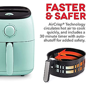 DASH Tasti-Crisp™ Electric Air Fryer Oven Cooker with Temperature Control, Non-Stick Fry Basket, Recipe Guide + Auto Shut Off Feature, 1000-Watt, 2.6Qt, Aqua