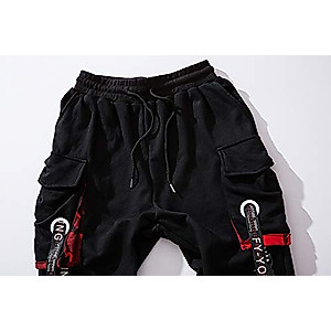 Hello MrLin Men's Jogger Pants Punk Cargo Baggy Techwear Hip Hop Harem Pants Streetwear Tactical Track Pants Black