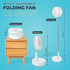 Foldable Swing Retractable Table Fan / Floor Fan with Remote Control Portable Battery Powered Fan for Home Office Outdoor Boating Camping Travel