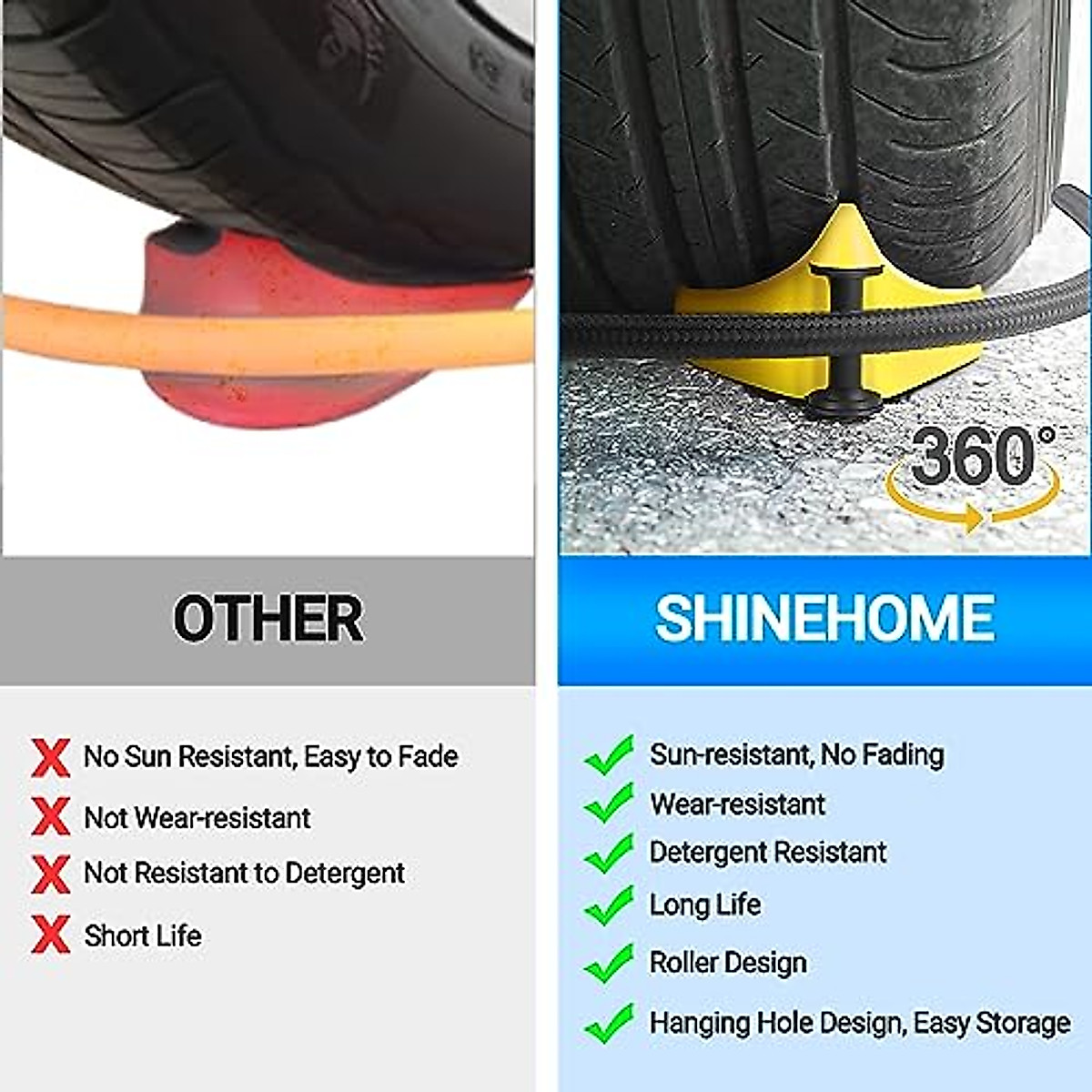 SHINEHOME 4 Pcs Car Hose Guide, Car Detailing Cleaning Tools Hose Guides for Car Washing, Tire Hose Roller Preventing Car Wash Hose Stuck Under The Tires, for All Types of Wheels (Yellow)