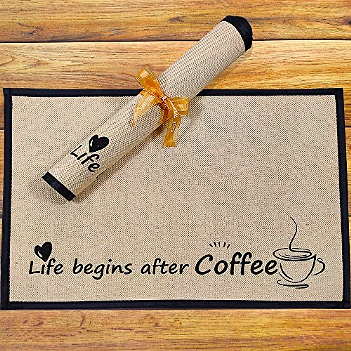 Silanto Coffee Bar Mat, Coffee Station Decor Fabric Coffee Mat for Coffee Bar Home Decor Daily Use 20x14inch… (Life begins after coffee)