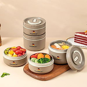 ArderLive Lunch Bento Box with Bag, Portable Thermal Leakproof Lunch Containers, 18/8 Stainless Steel Stackable Insulated Lunch Box for Adults, Picnic Work and Travel, 68 Oz, Khaki