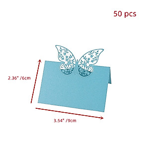 WDONAY 50 Pcs Wedding Place Cards Invitations with Crease Butterfly Flower Folding Table Name Seat Card with Crease for Tables Number, Name, Birthday Party, Banquets, Dinner (Blue) 2.36" x 3.54"