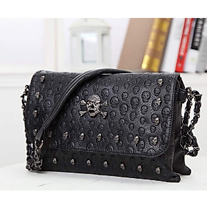 Rullar Punk Women Shoulder Top-handle Bag Skull Chain SatchelTote Handbag Purse Clutch (Skull)