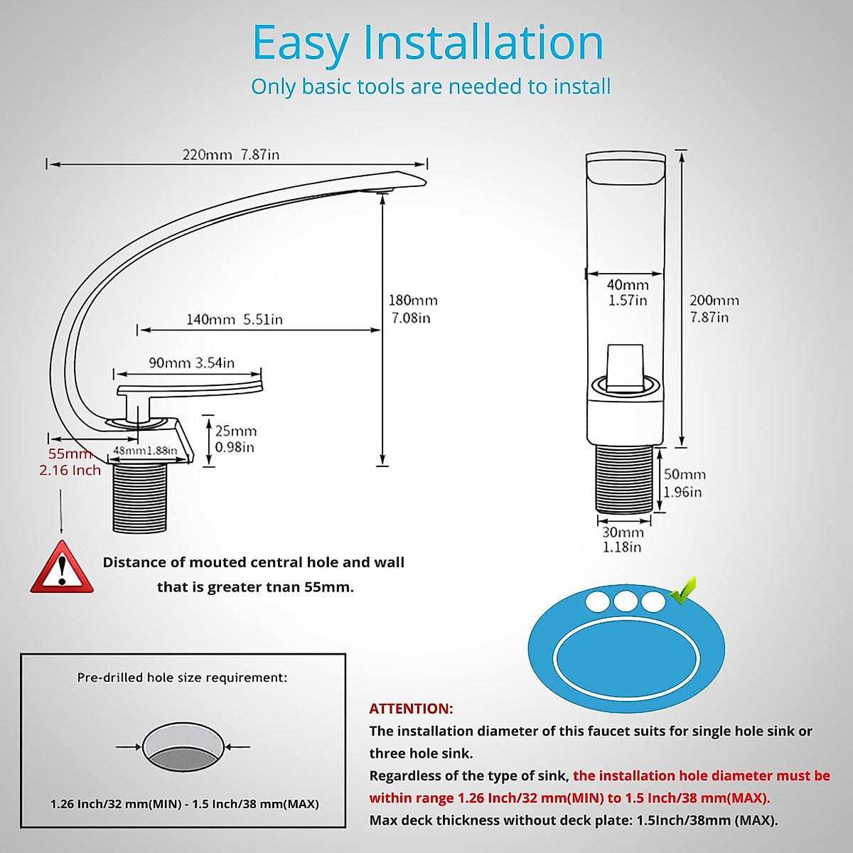 Wovier Chrome Bathroom Sink Faucet,Unique Design Single Handle Single Hole Brass Lavatory Vanity Faucet,Basin Mixer Tap with Supply Hose and Pop Up Drain Assembly