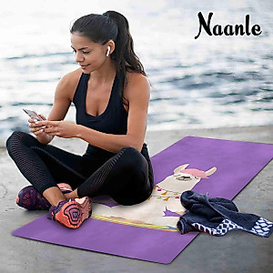 Naanle Yoga Llama Yoga Mat with Carrying Bag Set, Funny Llama Exercise Mat Foldable Non Slip Travel Lightweight Workout Rug for Home Gym Yoga Pilates Stretching Floor Fitness 71x26 Inches