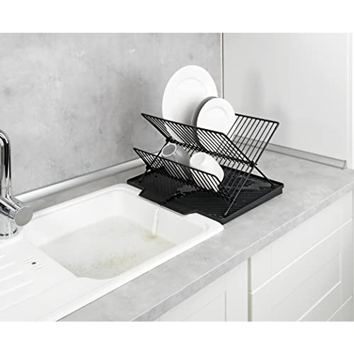 WENKO Nelia Dish Drying Mat with Drainer Black