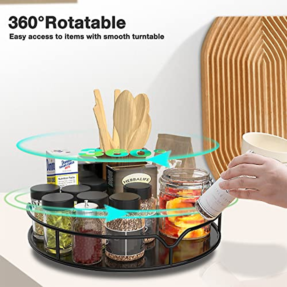 Lazy Susan Turntable Organizer - 9" Metal Rotating Spice Rack for Cabinet Pantry Refrigerator, Black